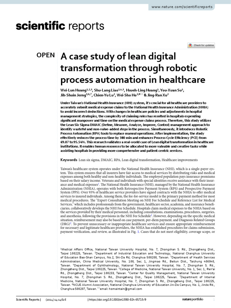 Lean Digital Transformation in Healthcare | PDF | Automation | Six Sigma