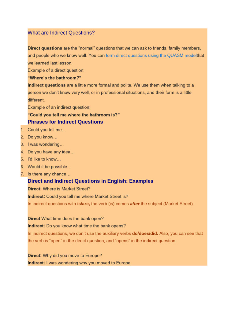 What Are Indirect Questions in Eng | PDF | Question | English Language