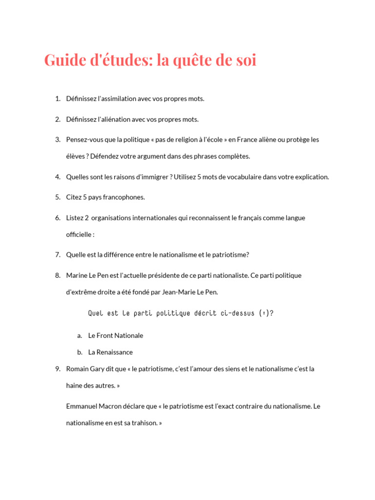Guide d'études sur l'identité et la politique | PDF