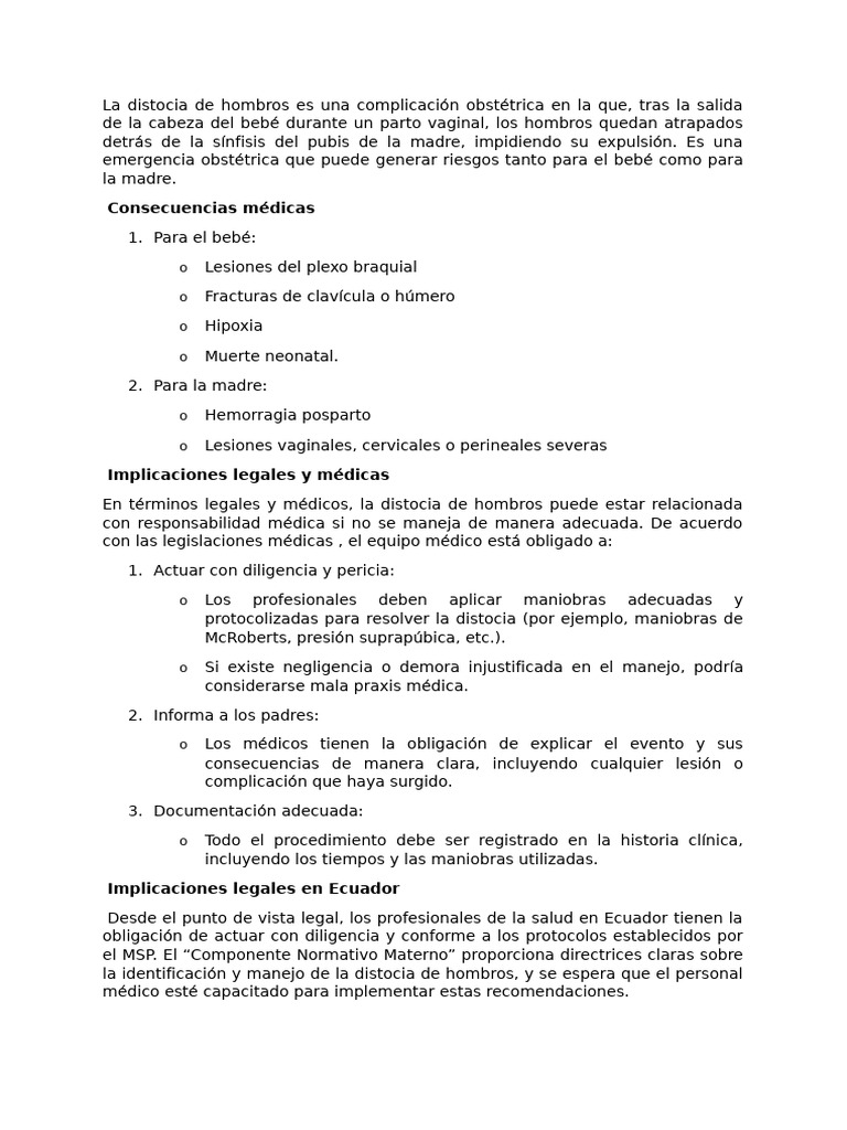 La Distocia de Hombros | PDF | Parto | Historial médico