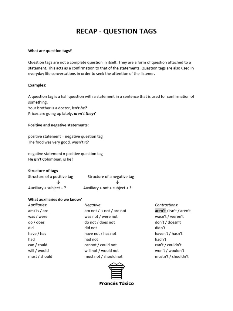 Question Tags: Rules and Examples | PDF | Question | Languages