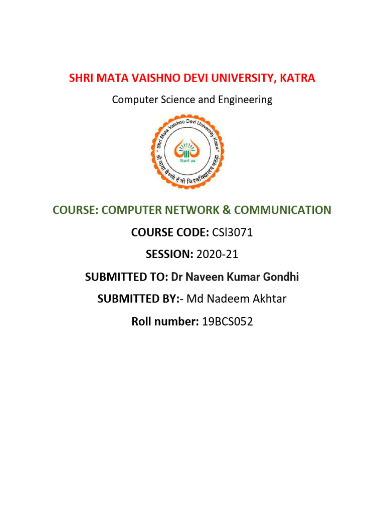 MD Nadeem Akhtar (19bcs052) | PDF | Computer Network | Ip Address
