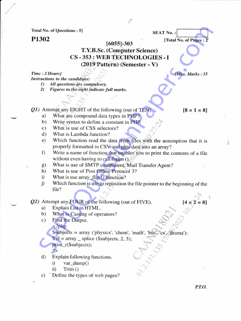 bsc_computer-science-cs_semester-5_2023_april_web-technologies-i-2019-pattern | PDF | Software ...