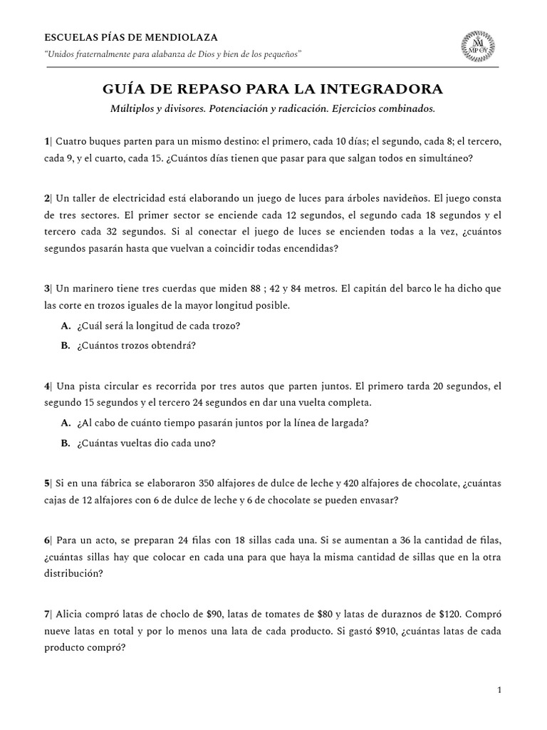 Guía de repaso para la Integradora. 1° año | PDF