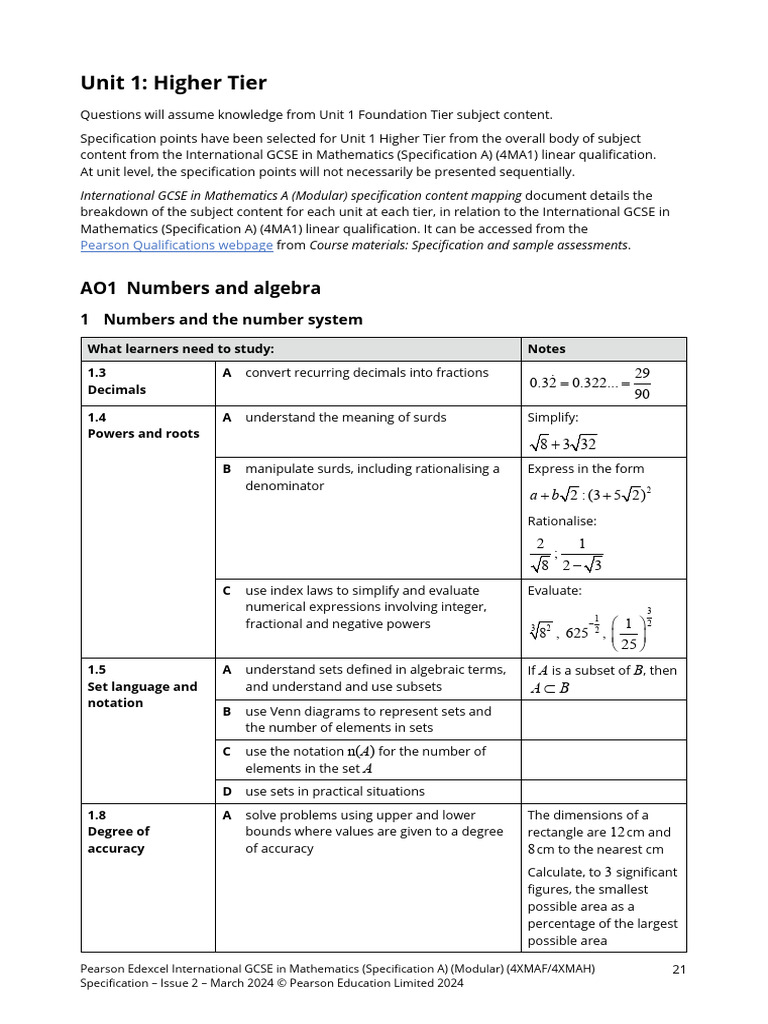 Unit 1 Higher Tear 4XMA1H Syllabus | PDF | Trigonometry | Line (Geometry)