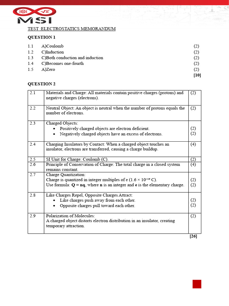 Electrostatics Exam Prep | PDF
