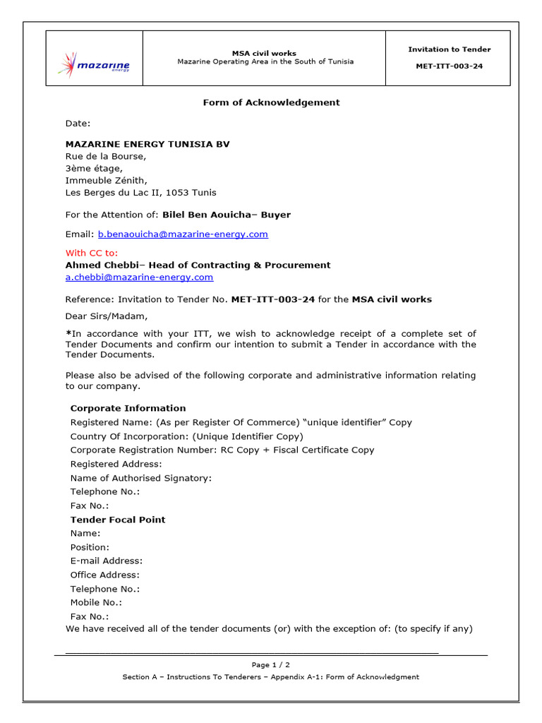 3.0 - Section A - 2 - Instructions To Tenderers-Appendix A-1 ...