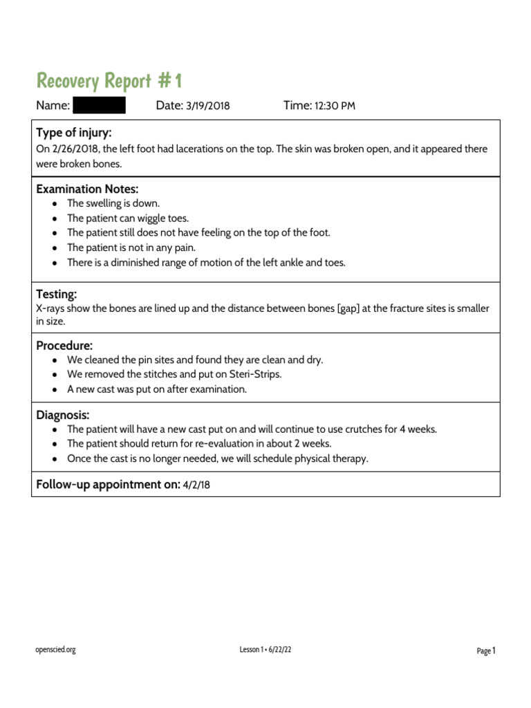 6.6 Lesson 1 Handout Recovery Reports | PDF | Musculoskeletal System ...