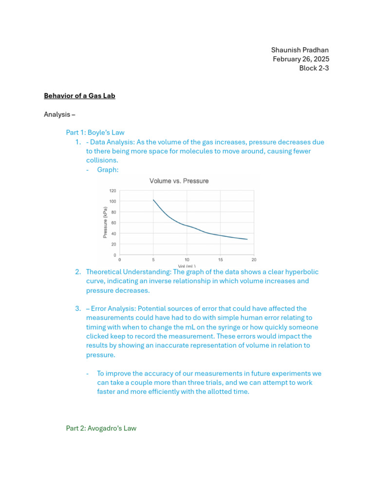 Behavior of Gas Laws Lab - Final | PDF | Gases | Pressure