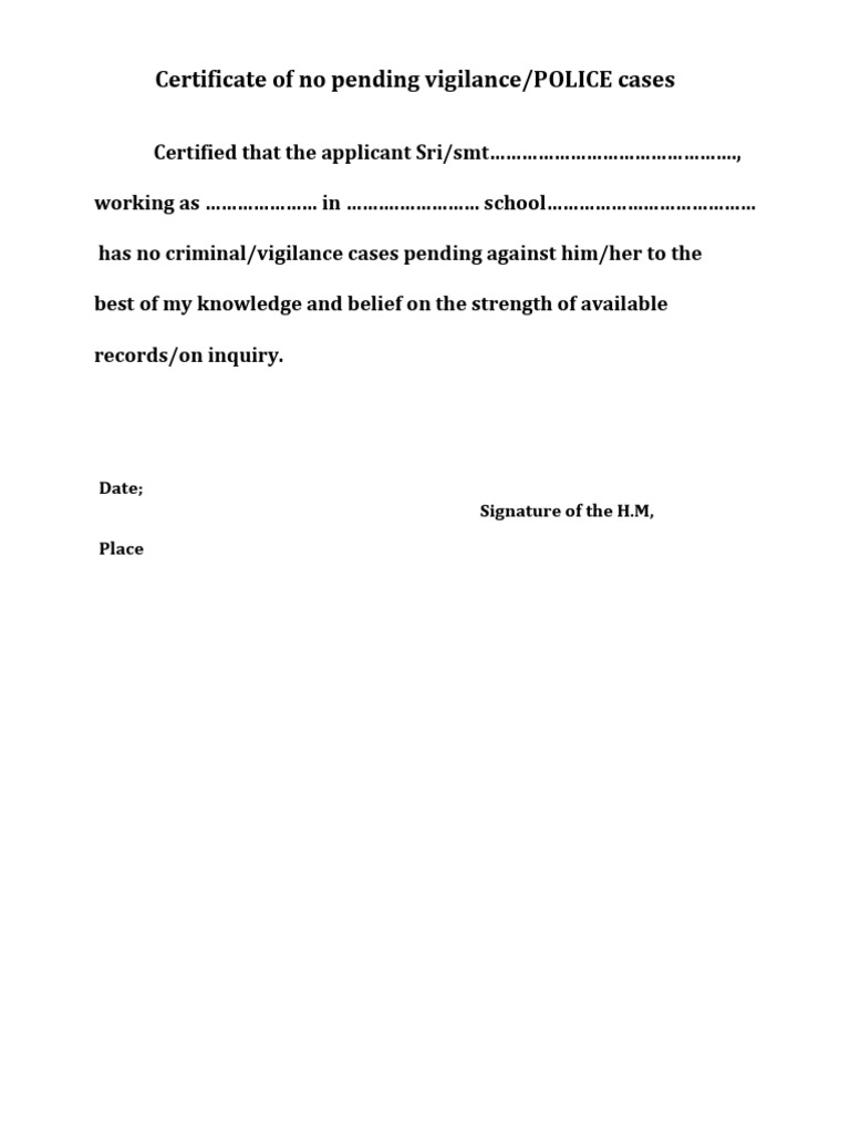 No Pending Vigilance Certificate | PDF