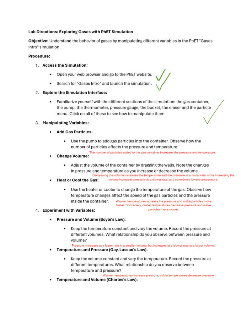 PhET Gas Laws Intro | PDF | Gases | Temperature