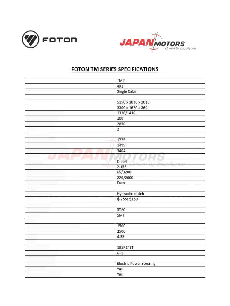 Foton TM Series SPECS | PDF