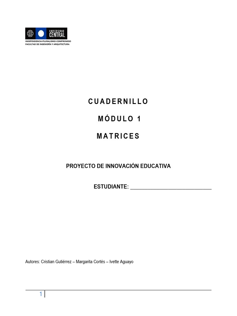 1 Cuadernillo - Modulo - 1 - Algebra - II - Proyecto de Innovación Matrices 2020-1 | PDF ...