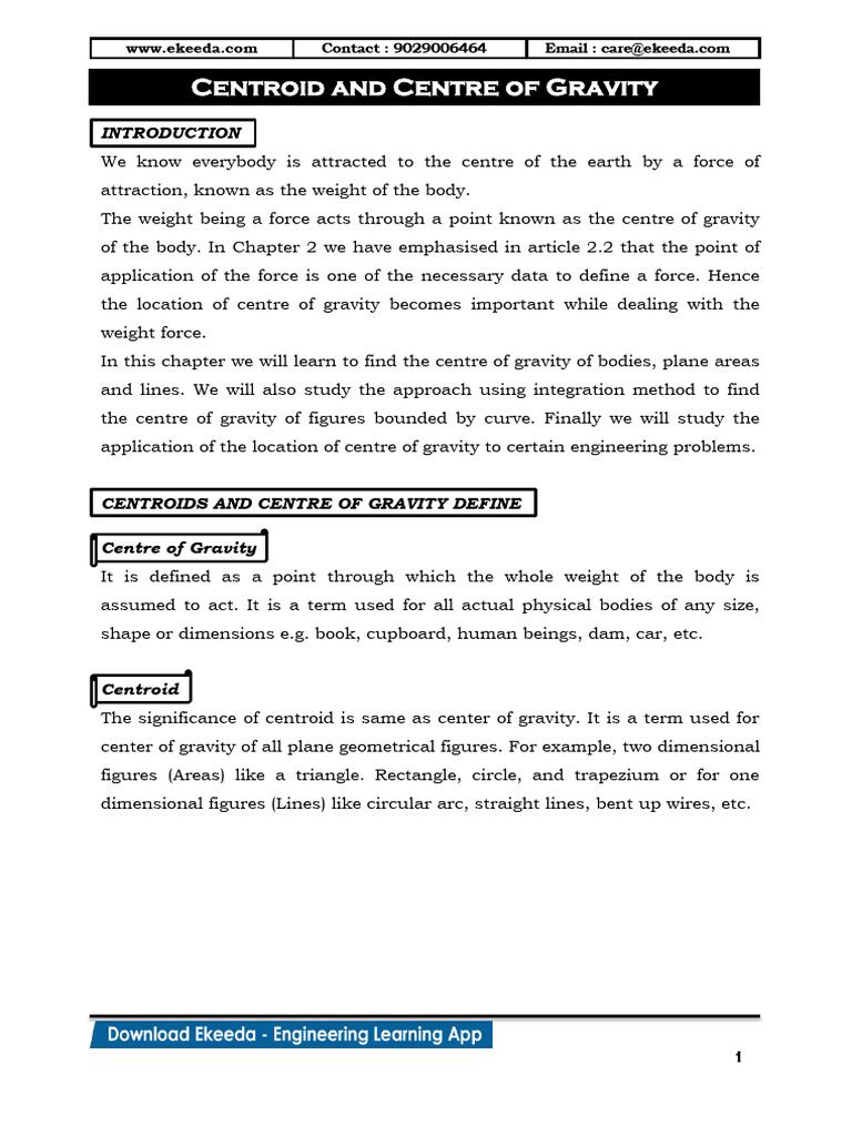 Centroids and Centre of Gravity | PDF | Area | Center Of Mass