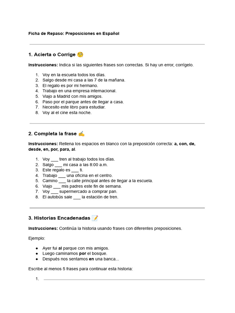 repaso preposiciones | PDF