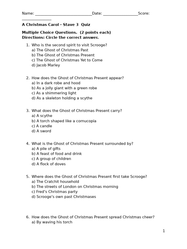 A Christmas Carol Stave 3 Quiz | PDF | Ebenezer Scrooge | Tiny Tim (A ...