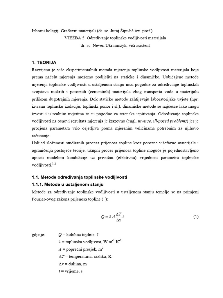 Vjezba 5 - Odredjivanje Toplinske Vodljivosti Materijala | PDF