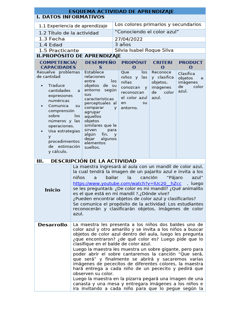 Actividad de Aprendizaje: Color Azul | PDF | Cognición | Aprendizaje