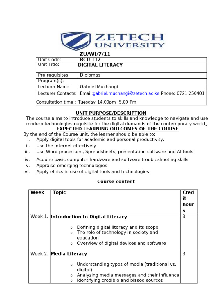 Digital Literacy Notes Course Outline (2) | PDF | World Wide Web ...