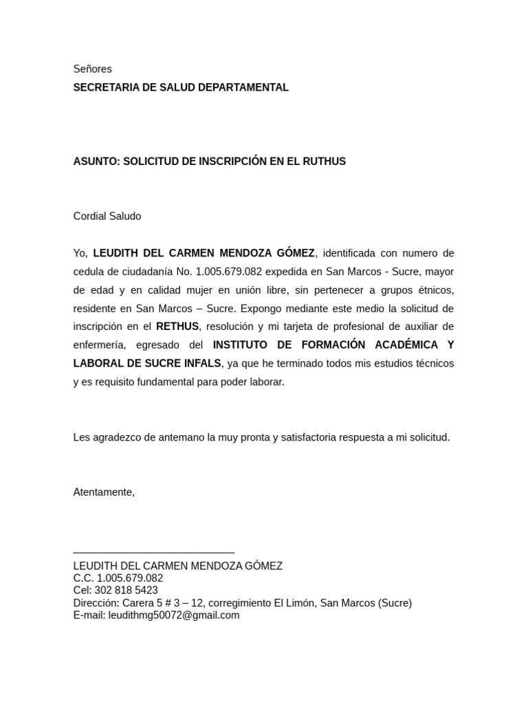 Solicitud de Inscripción en El Rethus | PDF