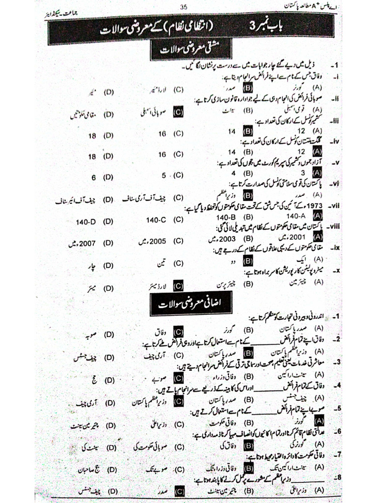 Pak Study Chapter 3 MCQ | PDF