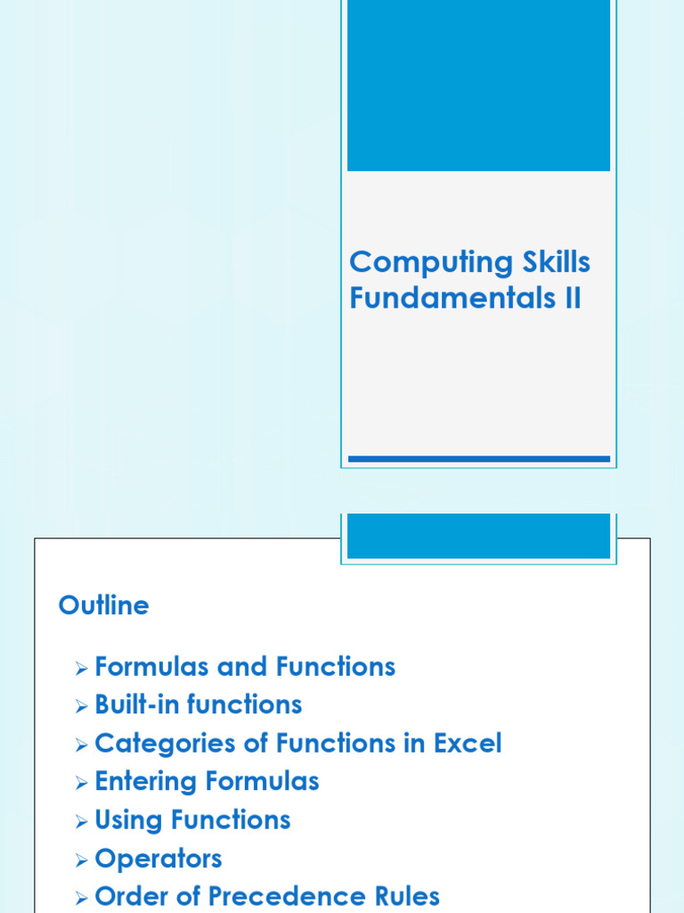 ICT 112 Week 2 Introduction To Spreadsheets I-Part 2 | PDF | Function (Mathematics) | Spreadsheet
