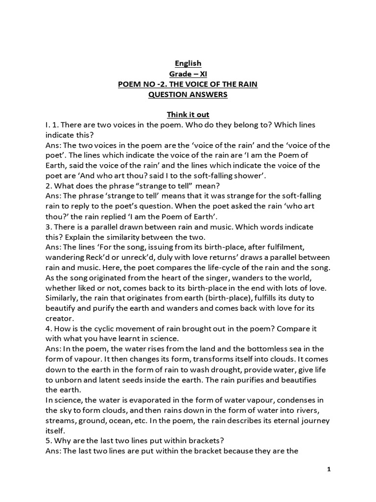 Voice of the Rain: Poem Analysis & Q&A | PDF | Rain | Precipitation