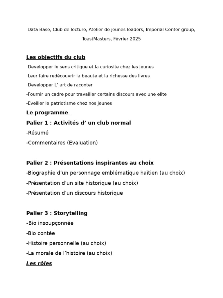 Club de Lecture : Objectifs et Activités | PDF