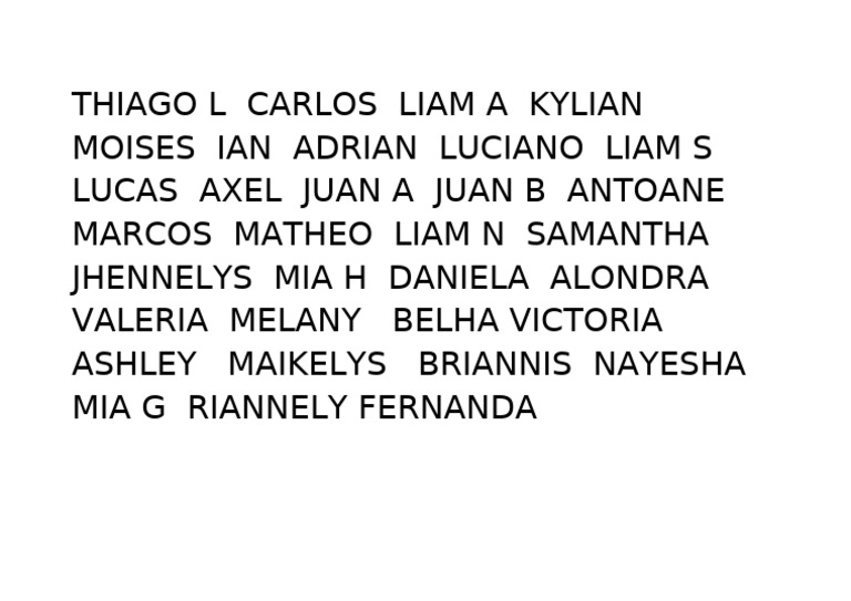 Thiago L Carlos Liam A Kylian Moises Ian Adrian Luciano Liam S Lucas ...