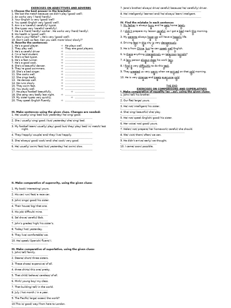 Exercises On Adj and Adv 1 | PDF