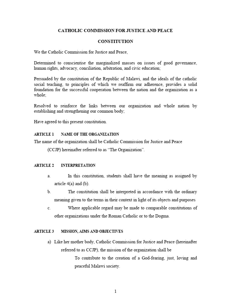 CCJP Malawi Constitution Overview | PDF | Committee | Catholic Church