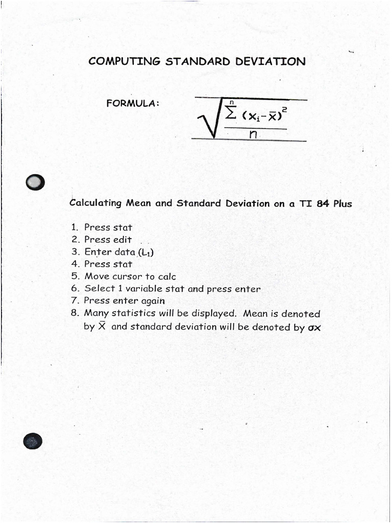 Standard Deviation Calculation Instructions For Calculator - Feb 10 ...