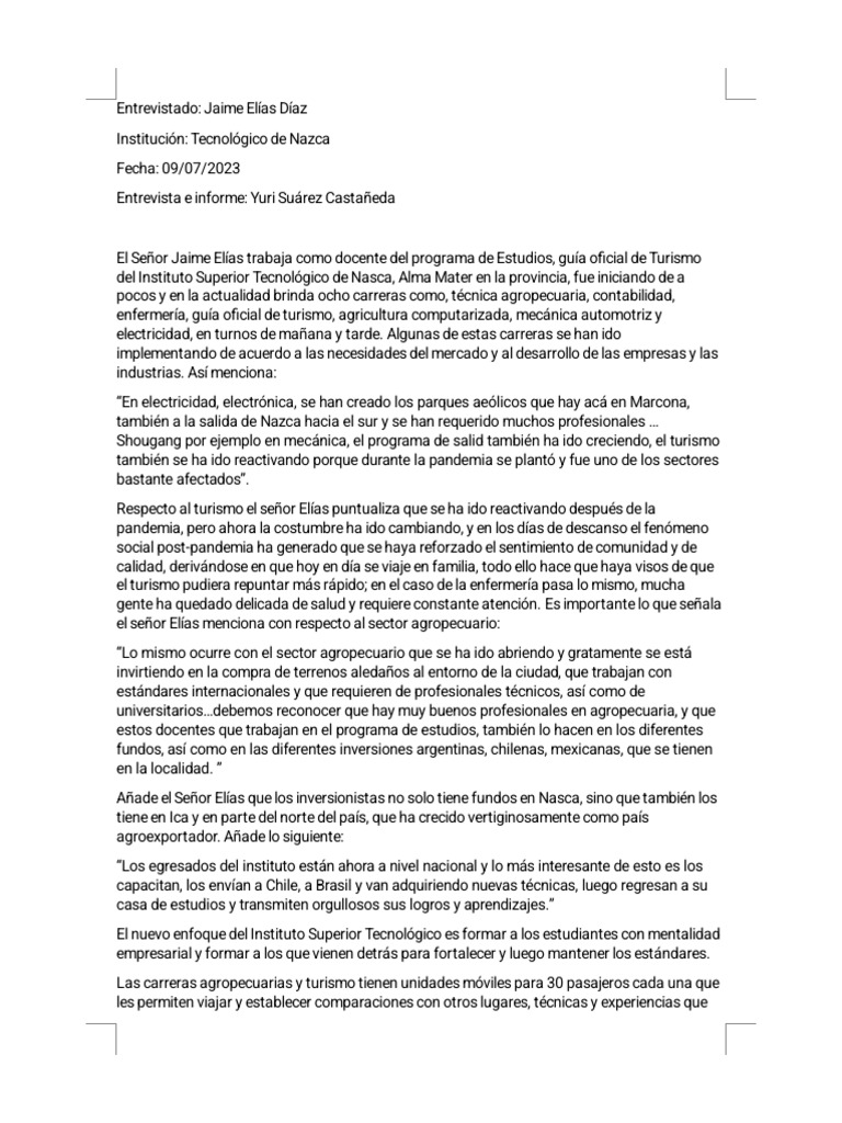 Jaime Elias Diaz Tecnoligico de Nasca 9 de Julio | PDF | Turismo