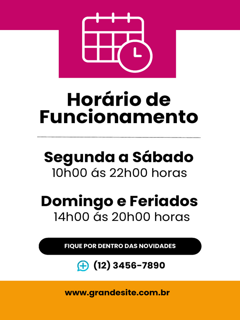 Cartaz Informativo Horário de Funcionamento Simples em Preto e Branco ...