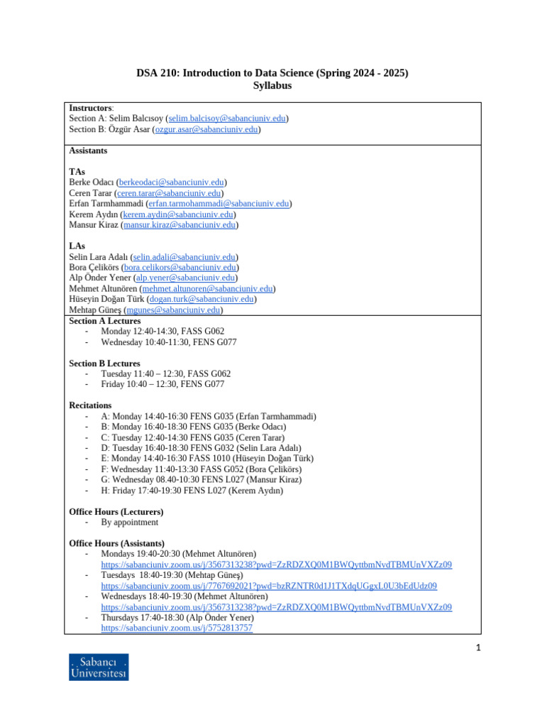 DSA210_2025Spring_Syllabus-3 | PDF | Data Science | Machine Learning