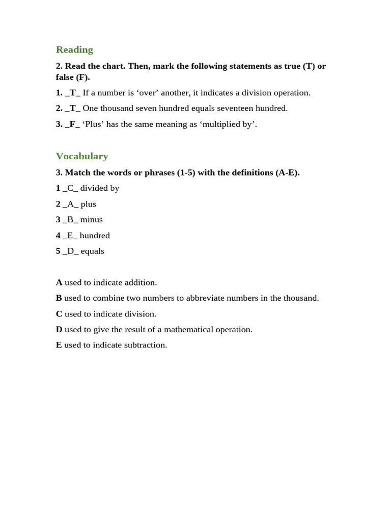 Math Operations and Vocabulary Guide | PDF