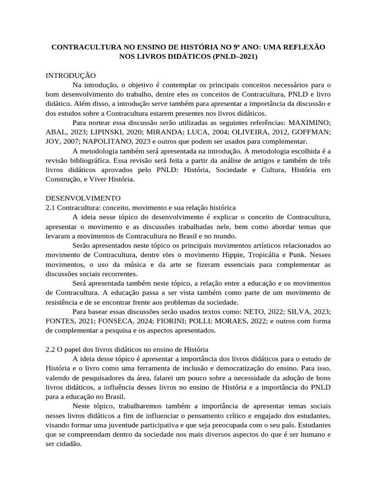 Sumário Comentado - Alice Motta - CONTRACULTURA NO ENSINO DE HISTÓRIA ...