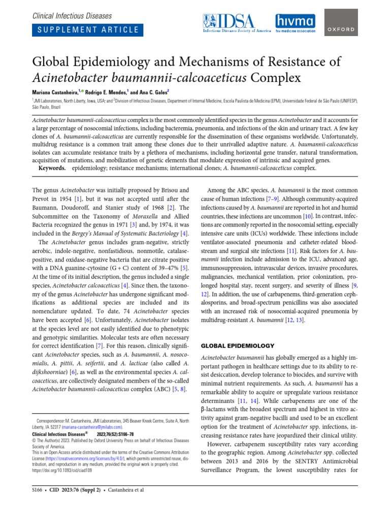 Global Epidemiology and Mechanisms of Resistance of Acinetobacter baumannii-calcoaceticus ...
