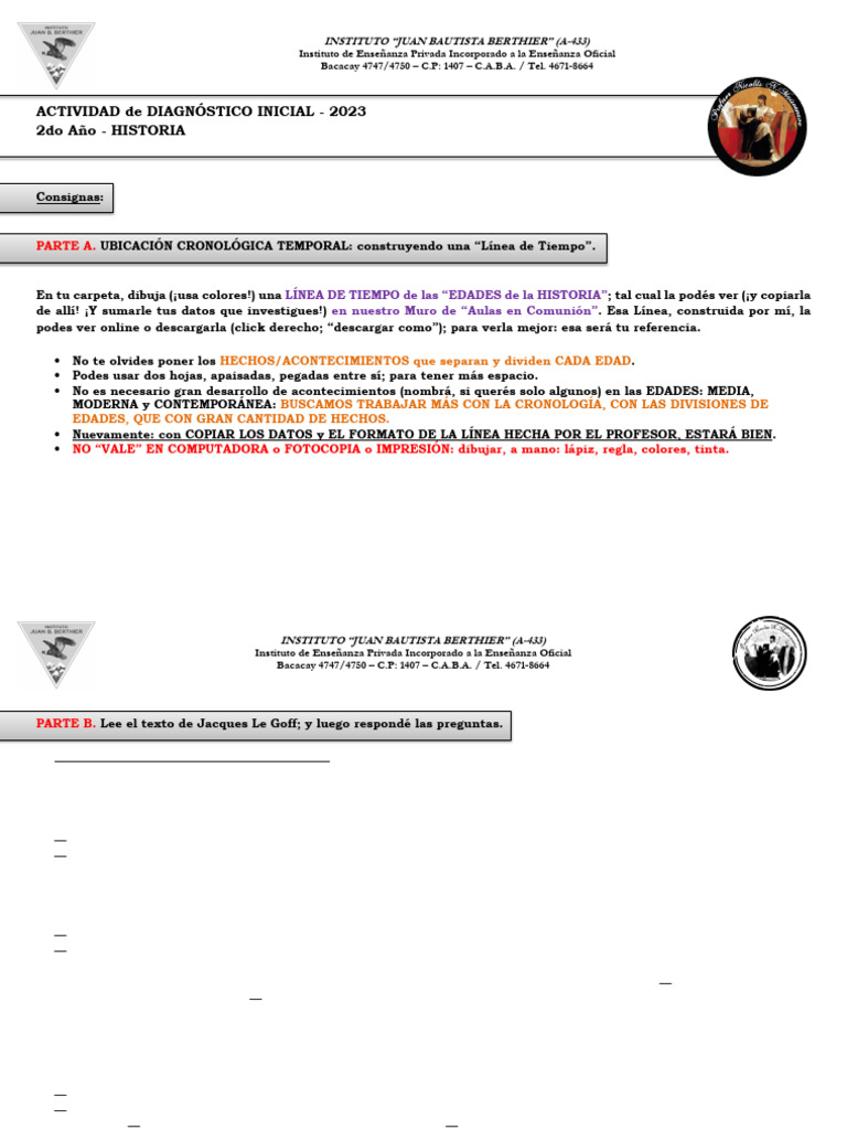 JBB 2do HISTORIA - ACTIVIDAD DIAGNÓSTICA - ProfNNM.2023 | PDF | Edades medias | Francia