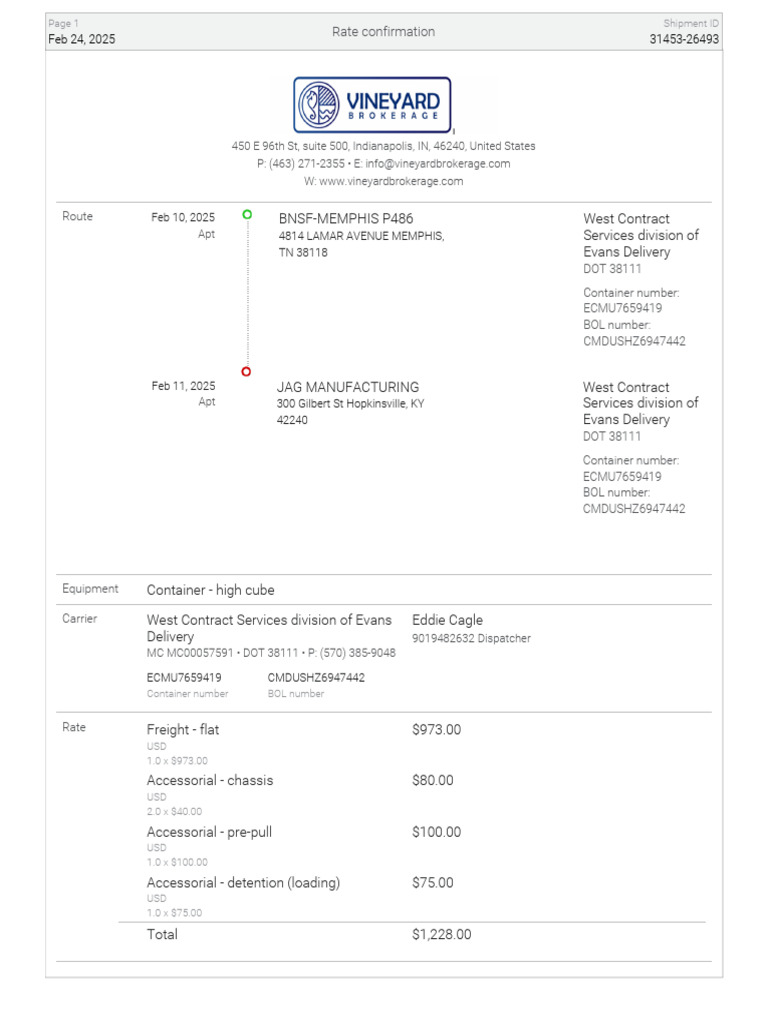 Carrier Rate Confirmation-31453-26493 | PDF