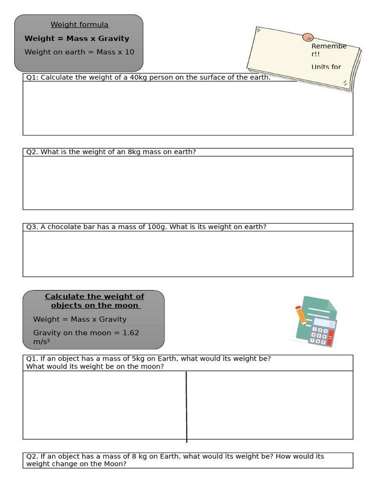 Weight Calculation Worksheet | PDF
