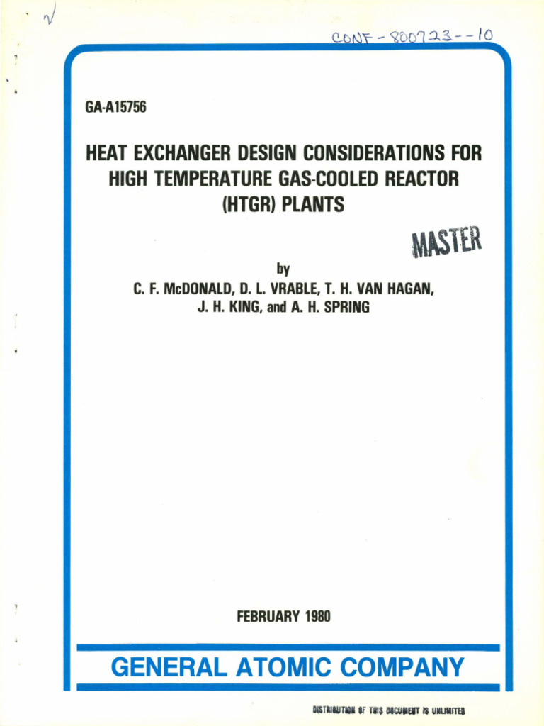 Heat Exchanger Design for HTGR Plants | PDF | Heat Exchanger | Energy ...