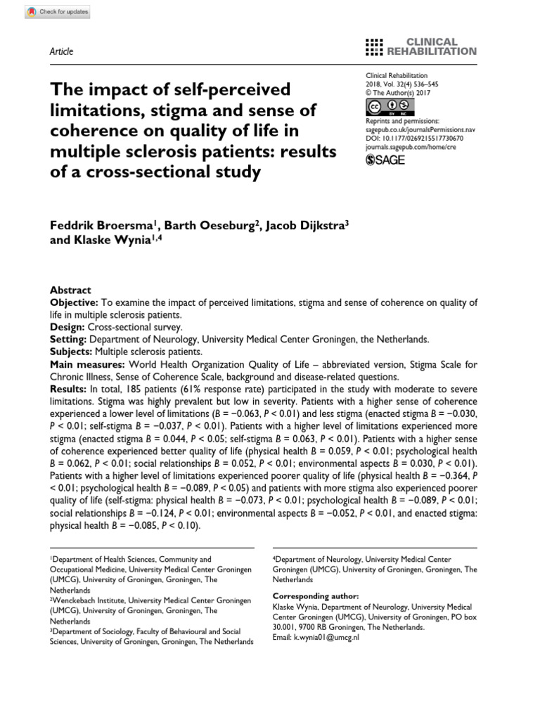 Broersma Et Al 2017 the Impact of Self Perceived Limitations Stigma and ...