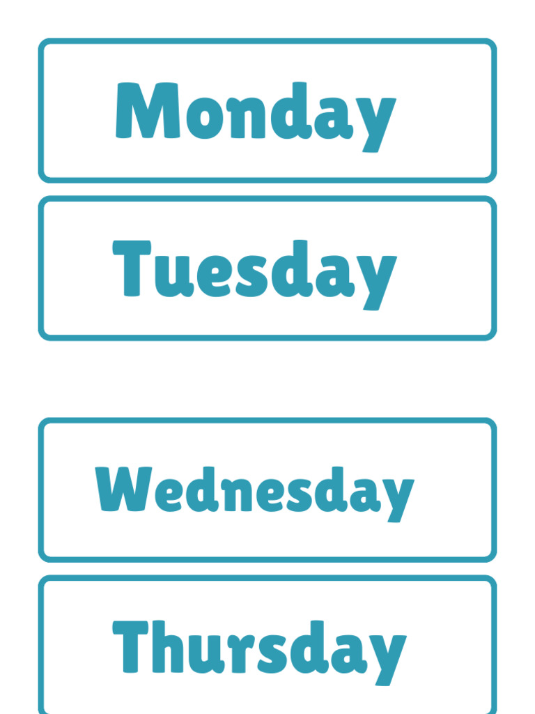 Blue Yellow Colorful Days of the Week Flashcard | PDF