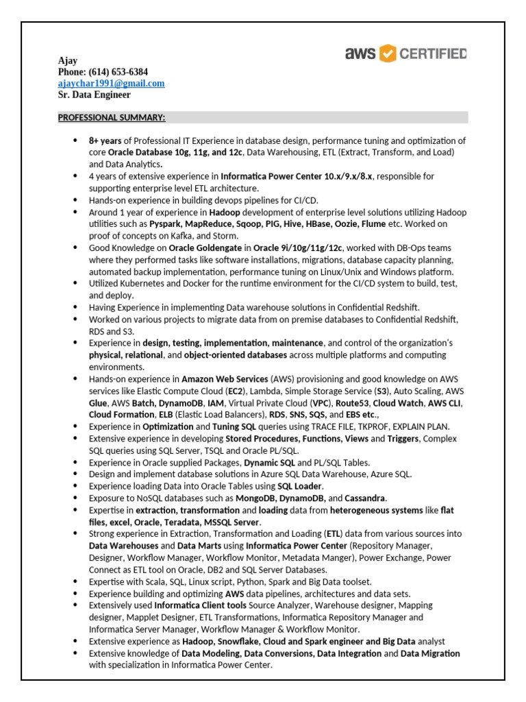 Ajay Data Engineer Resume | PDF | Apache Hadoop | Apache Spark