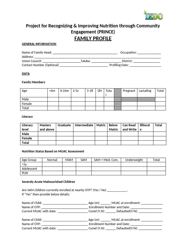 Family Nutrition Assessment Profile | PDF