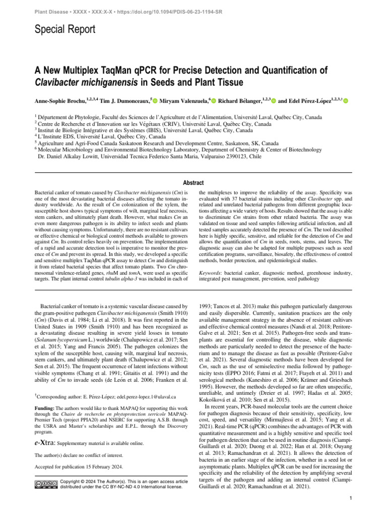 Brochu Et Al 2024 A New Multiplex TaqMan QPCR For Precise Detection and Quantification of ...