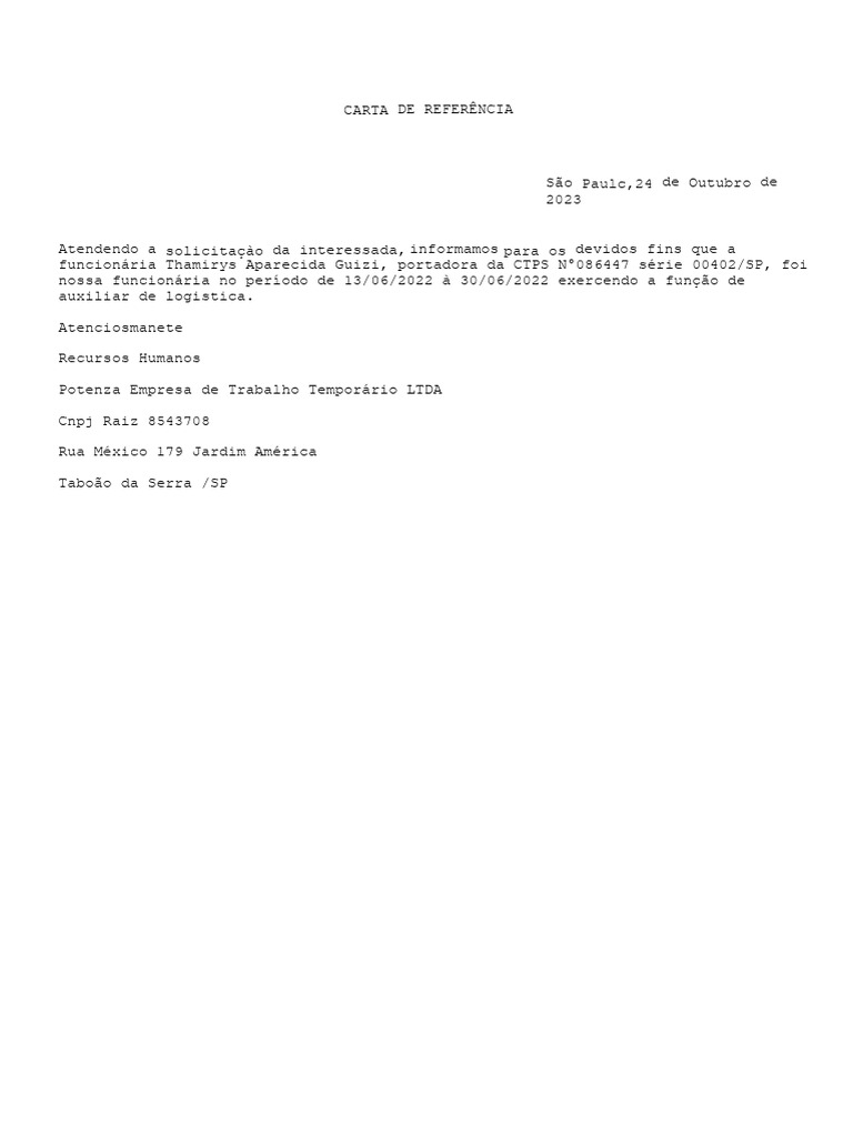 CARTA REFERÃ_NCIA | PDF