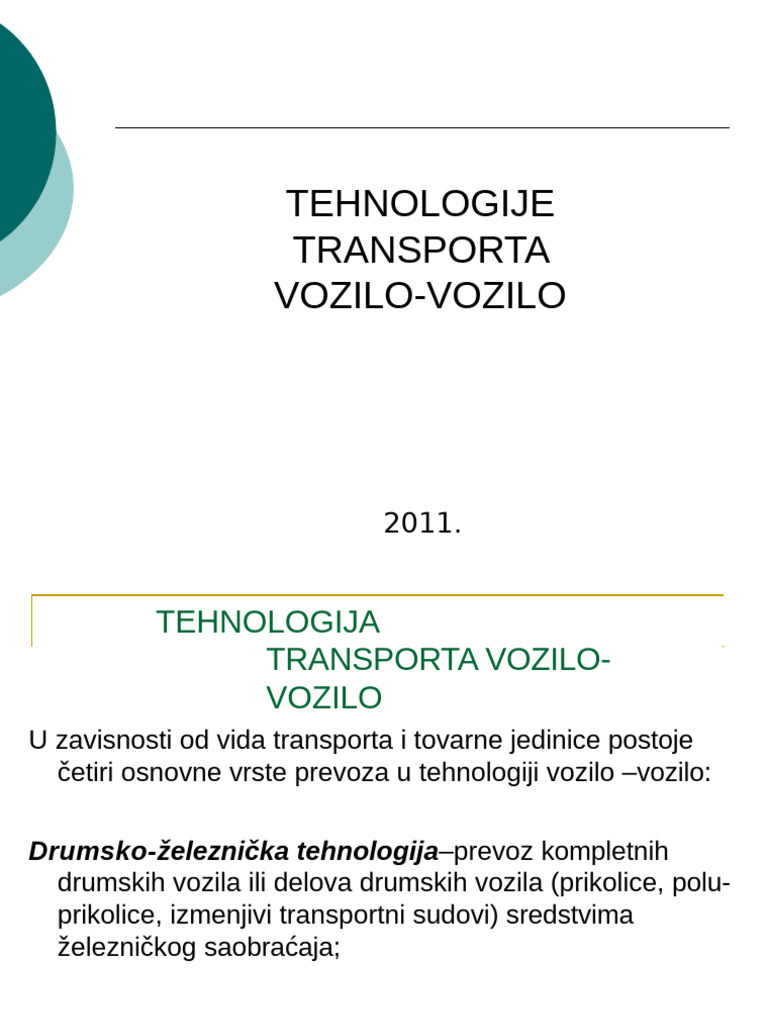Tehnologije Transporta Vozilo Vozilo | PDF