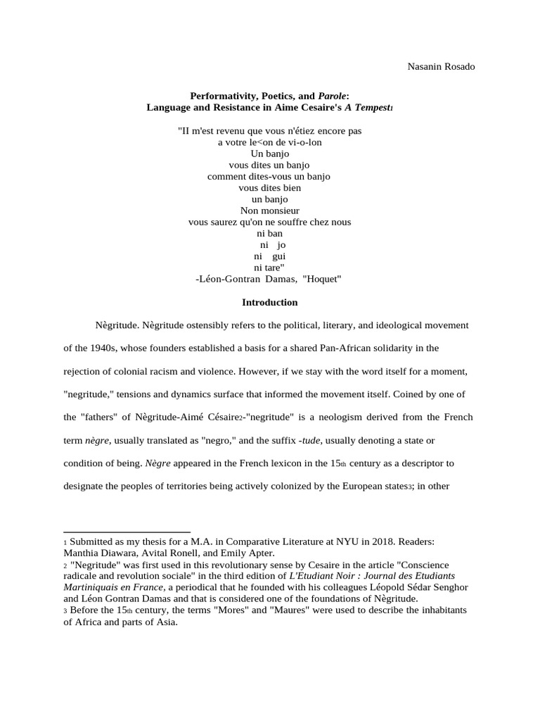Language and Resistance in Nègritude | PDF